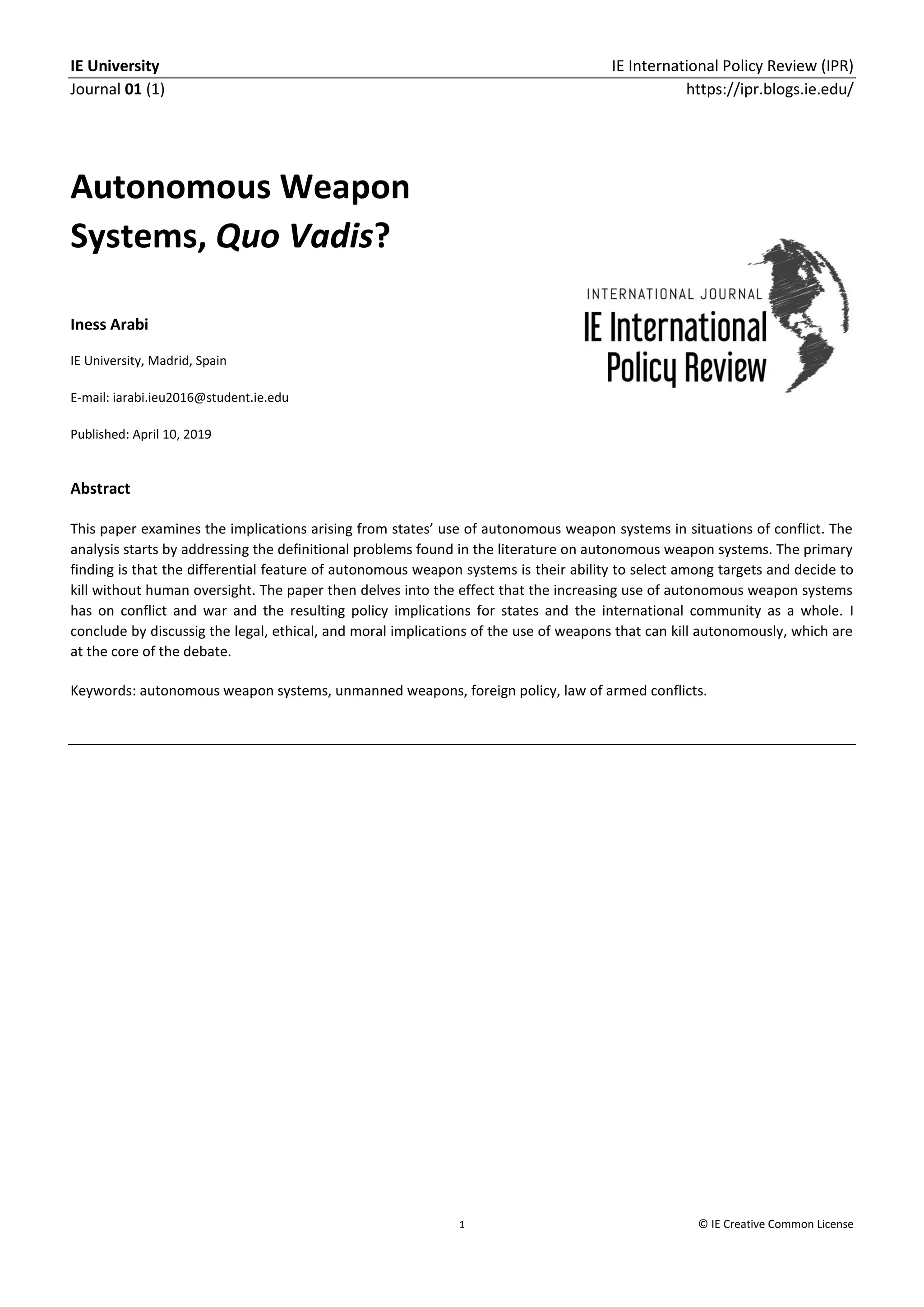 Autonomous weapon systems, quo vadis | PDF | Robotics | Technology & Computing