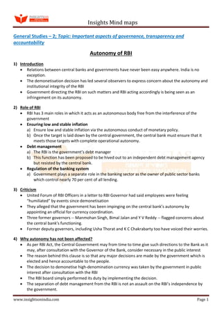 Autonomy of RBI | PDF