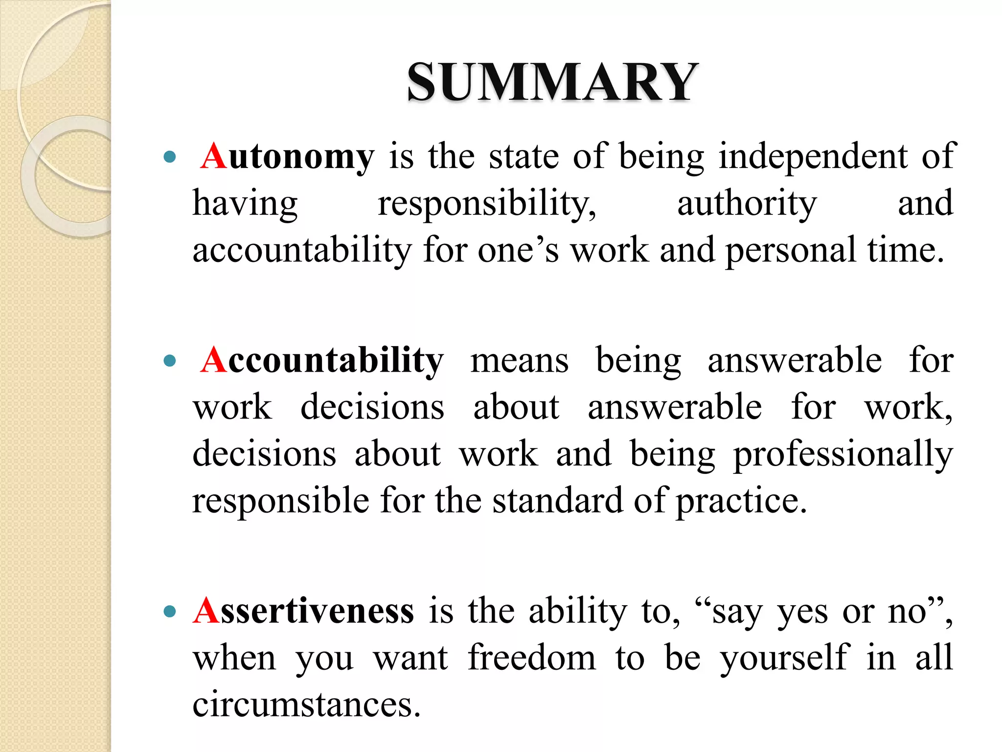 Autonomy, accountability, assertiveness | PPTX