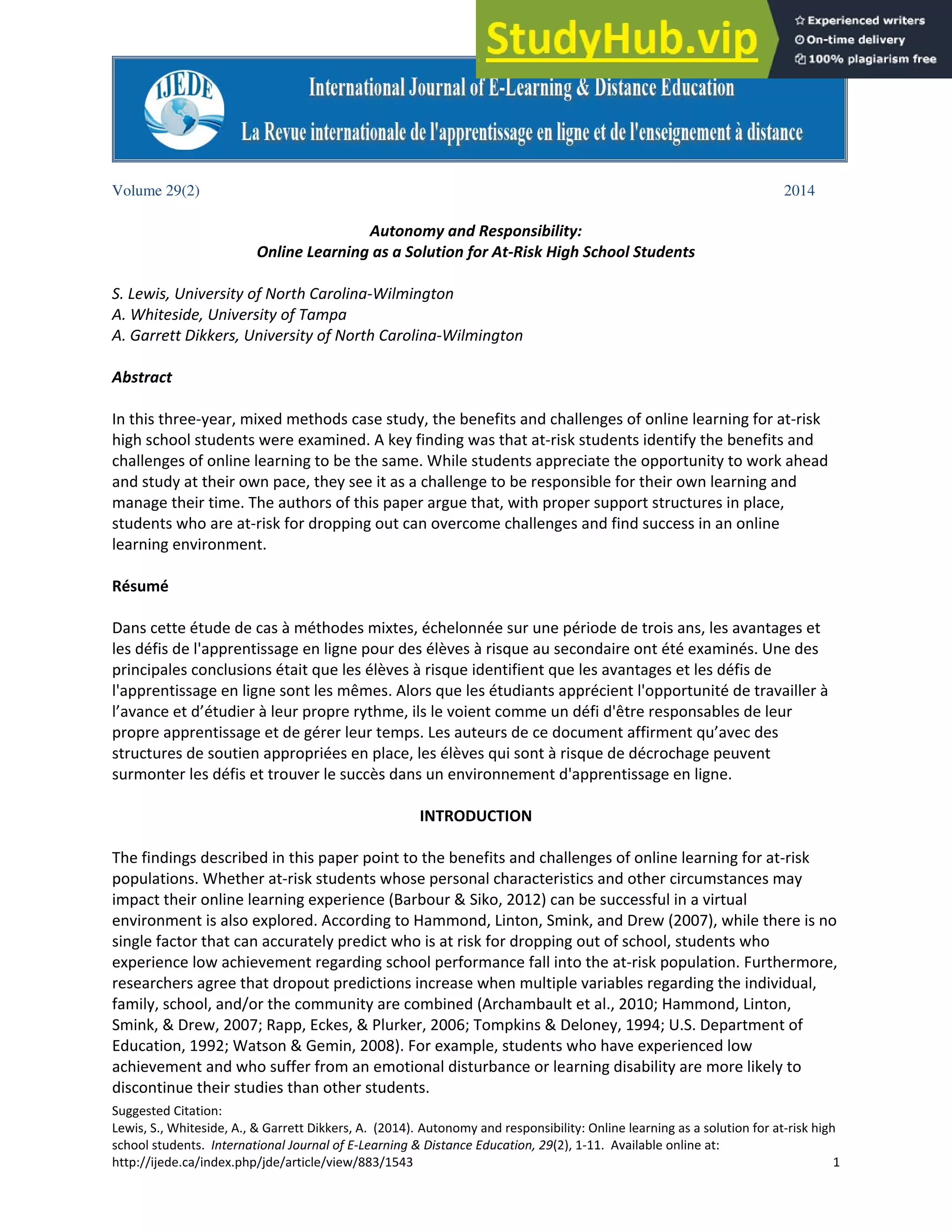 Autonomy And Responsibility Online Learning As A Solution For At-Risk ...