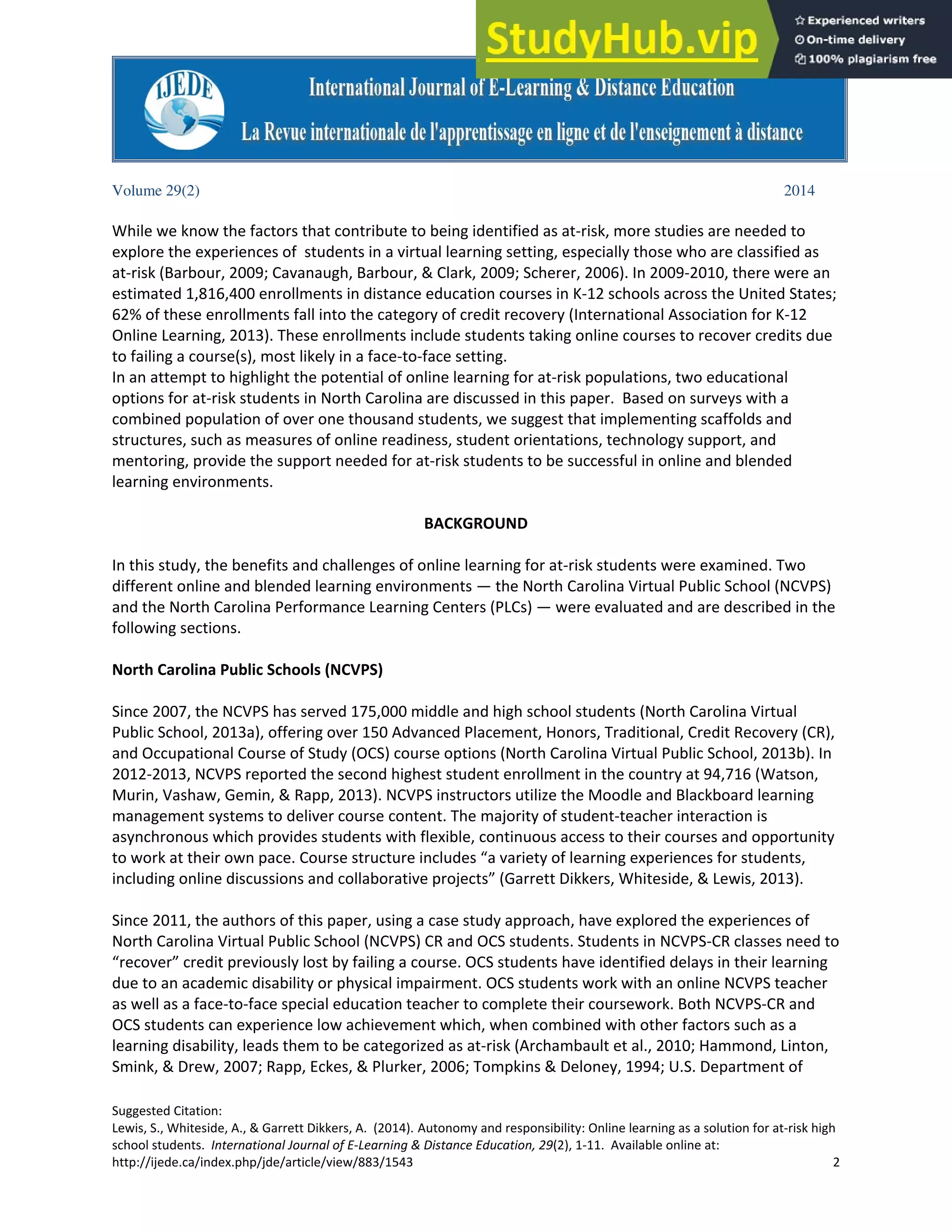 Autonomy And Responsibility Online Learning As A Solution For At-Risk ...