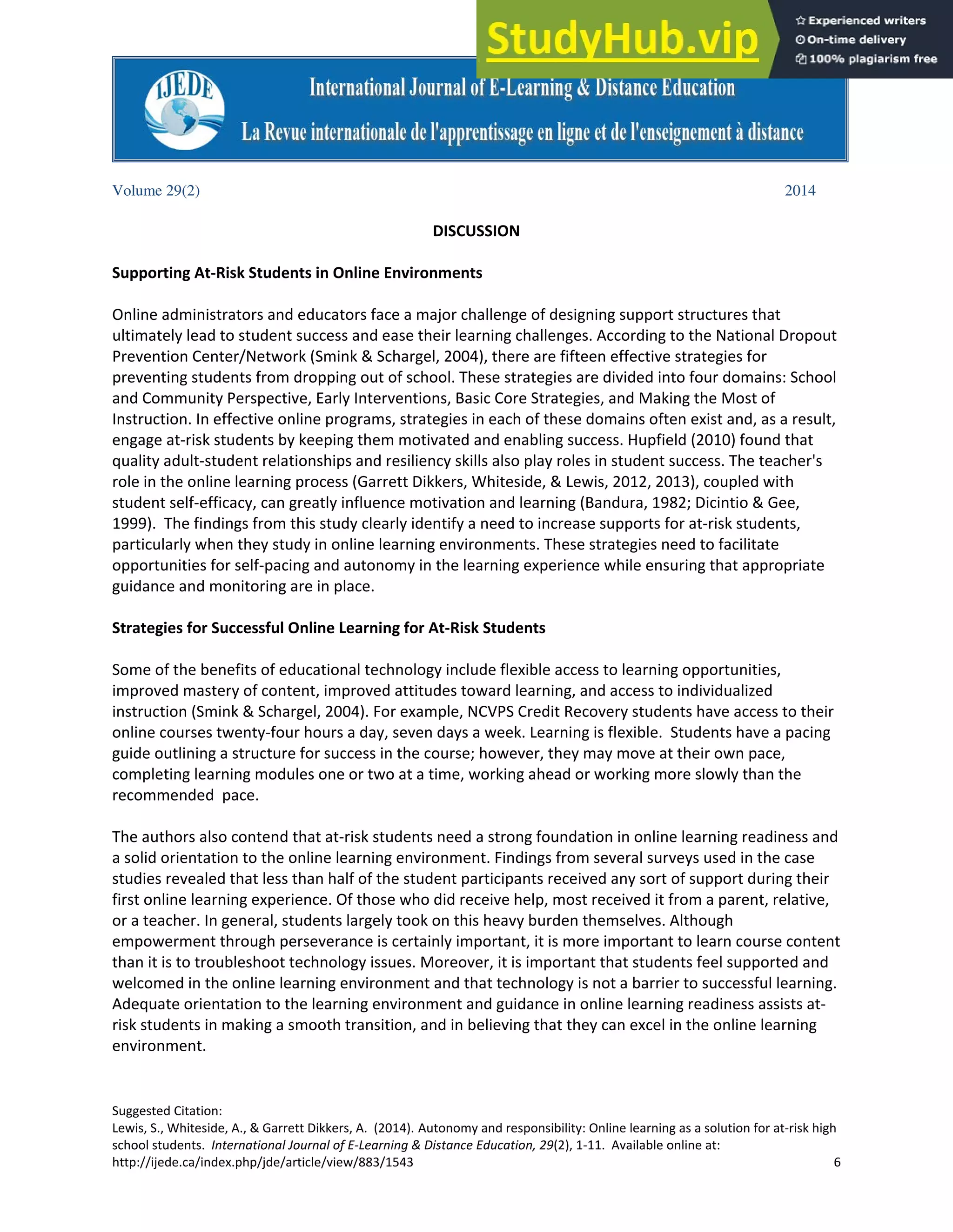 Autonomy And Responsibility Online Learning As A Solution For At-Risk ...