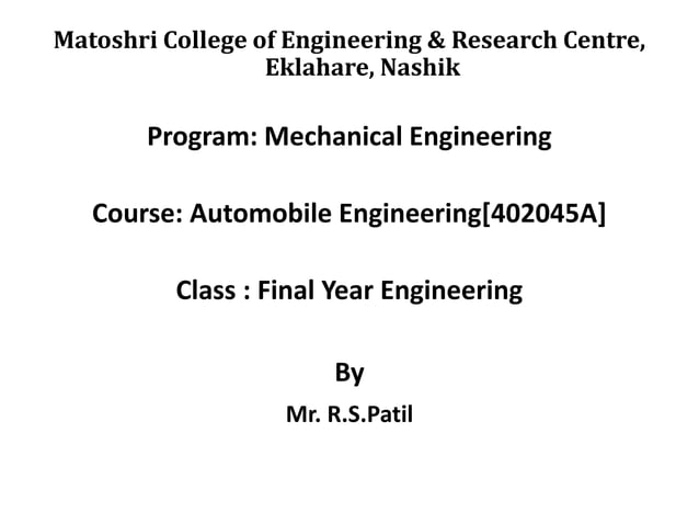 Automobile Engineering Course objective | PPT