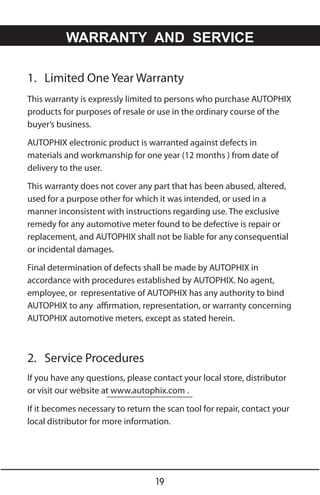Autophix es910 bmw mini scanner user manual | PDF
