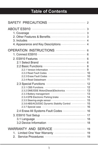 Autophix es910 bmw mini scanner user manual | PDF