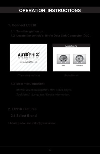 Autophix es910 bmw mini scanner user manual | PDF