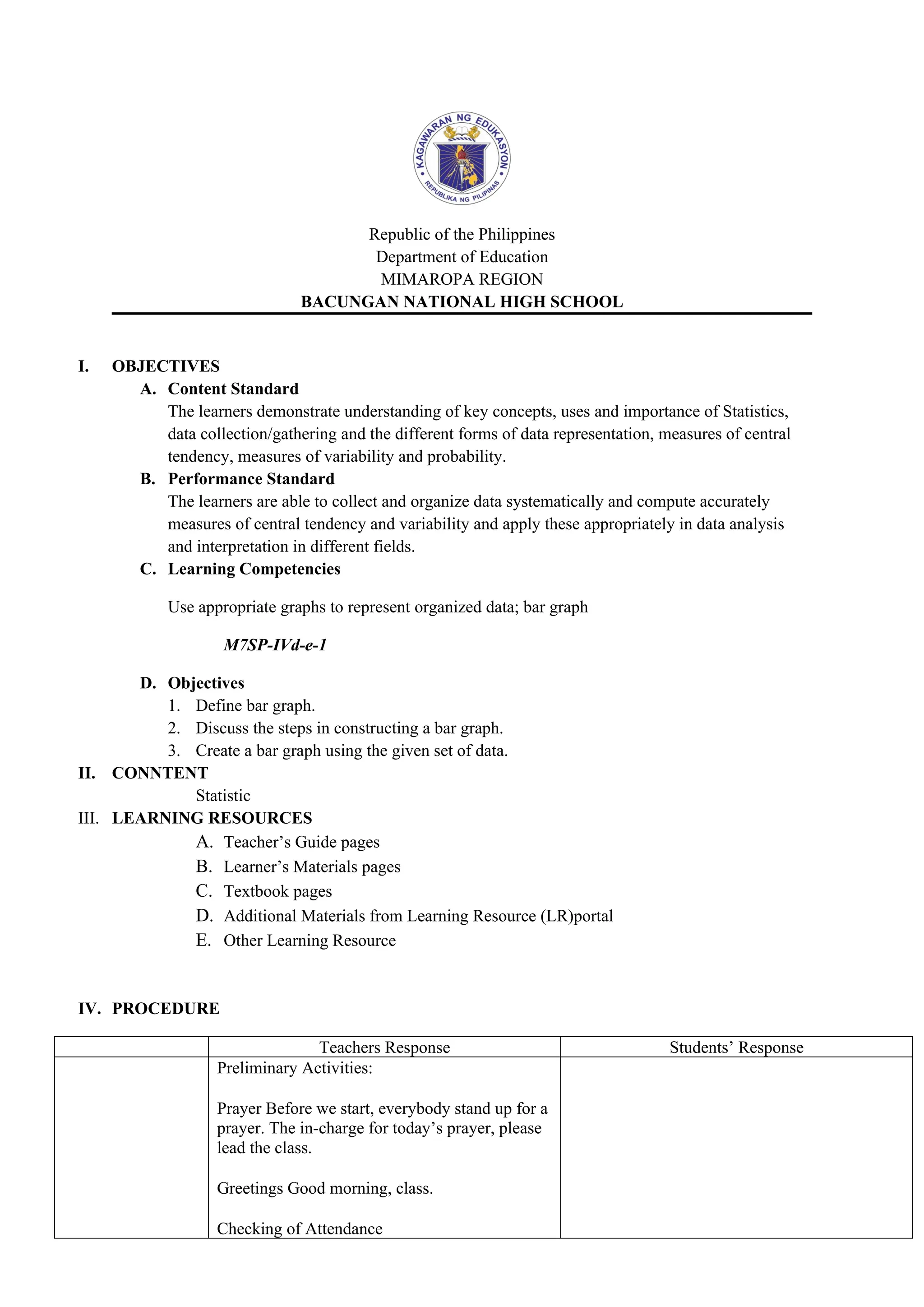 Detailed Lesson Plan on Graphs Grade 7 Math | DOCX