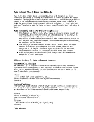 Auto redirect, what is it and how it can be | DOC