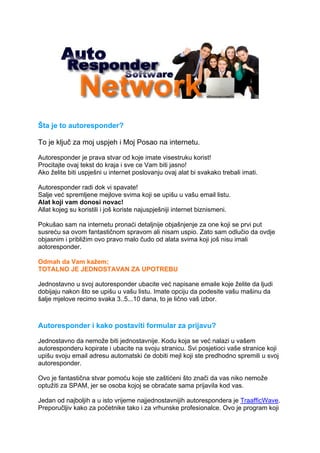 Autoresponder - Sta je Autoresponder - to je kljuc za moj uspjeh i moj ...