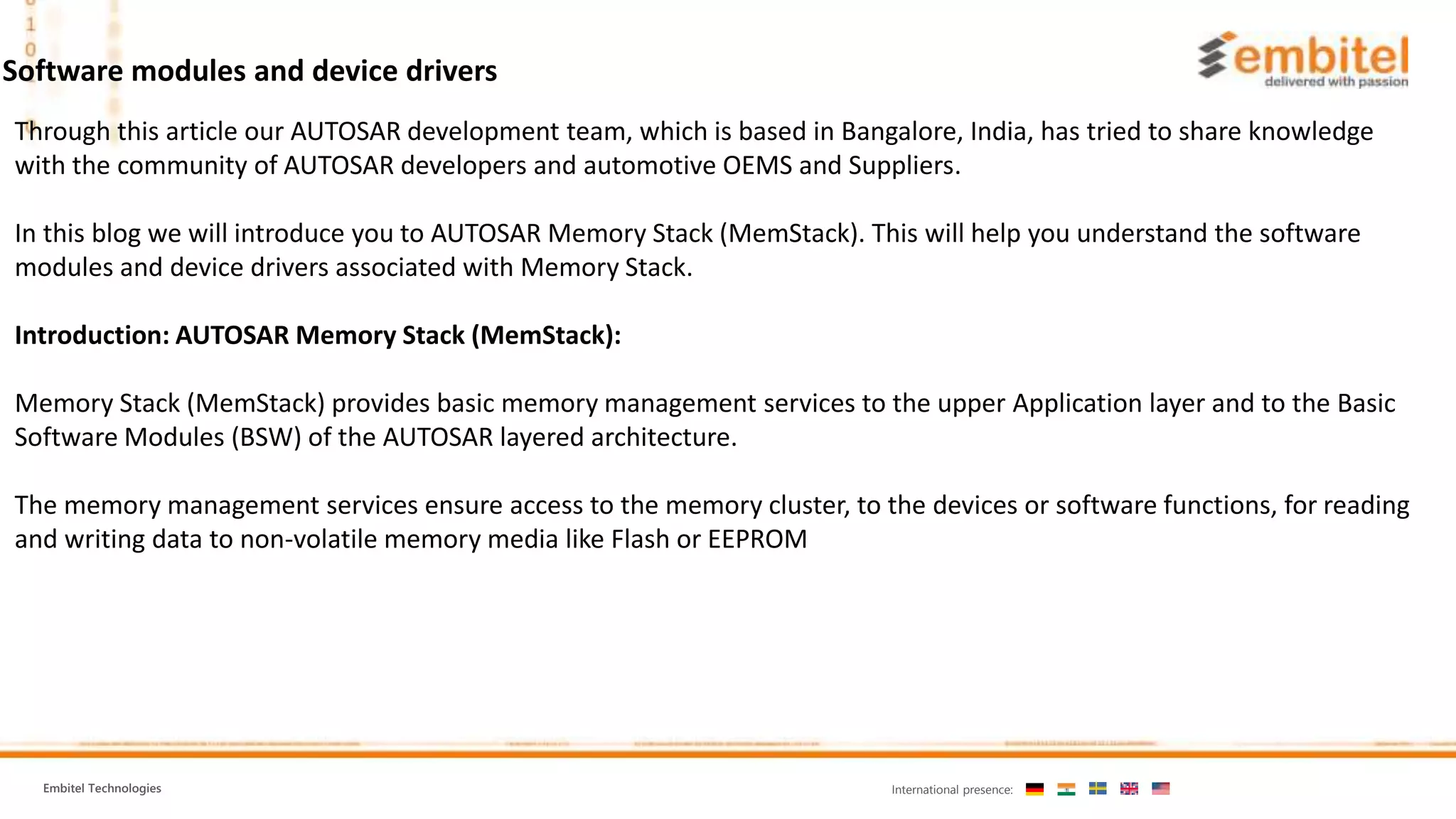 AUTOSAR Memory Stcak (MemStack). | PPTX
