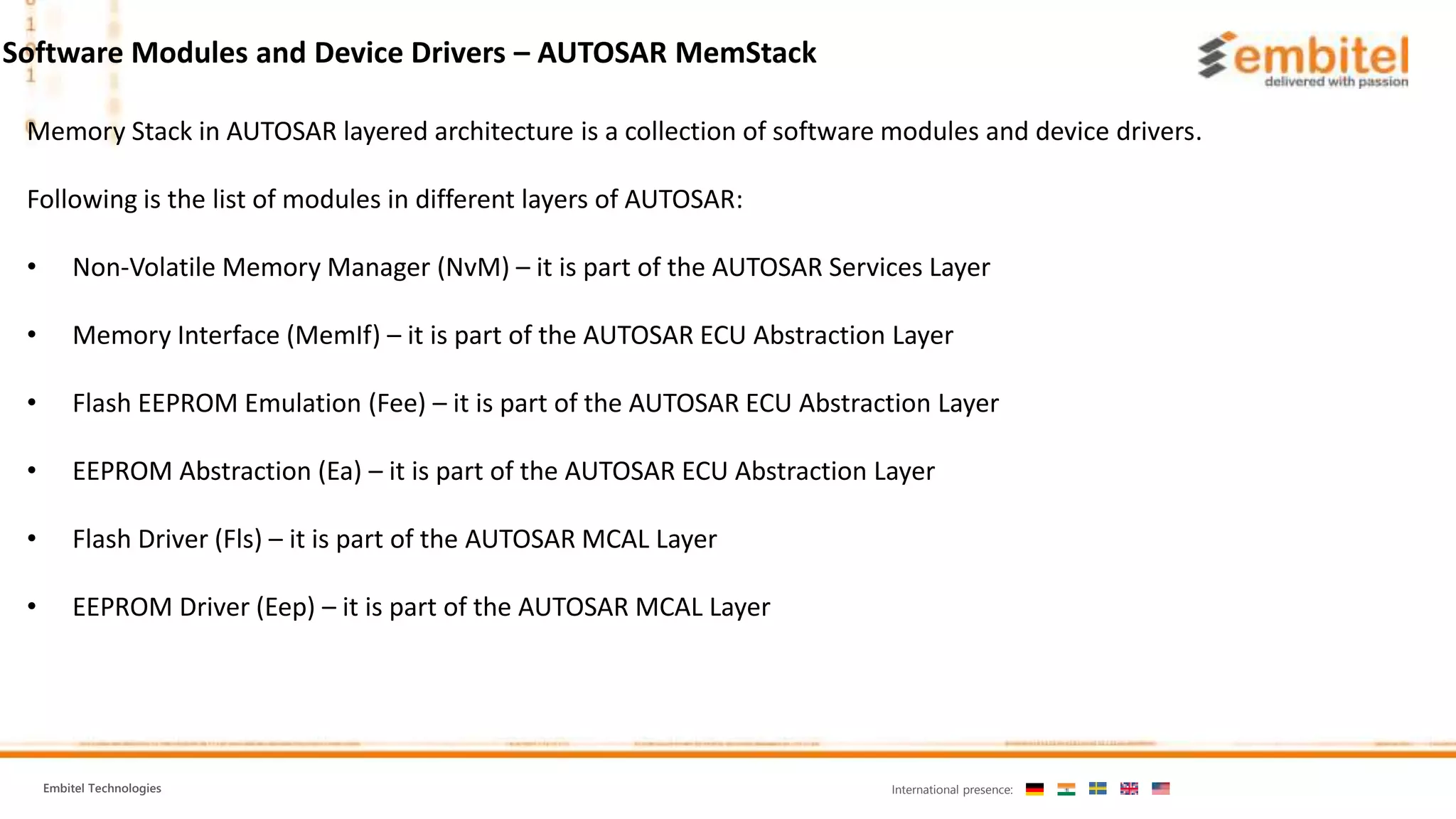 AUTOSAR Memory Stcak (MemStack). | PPTX