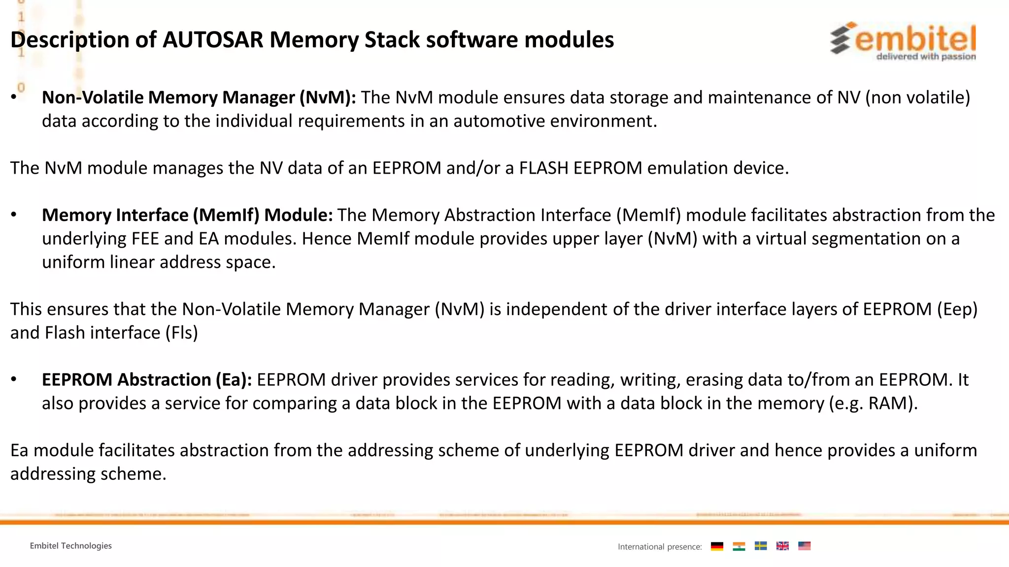 AUTOSAR Memory Stcak (MemStack). | PPTX