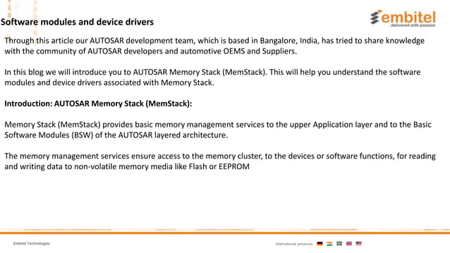 AUTOSAR Memory Stcak (MemStack). | PPTX | Data Storage and Warehousing | Computing