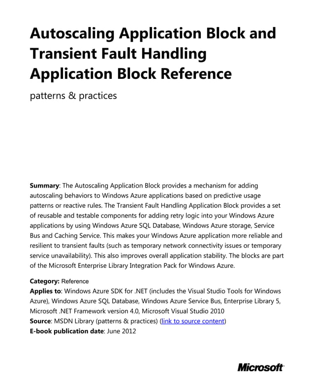 Autoscaling application block and transient fault handling application block reference | PDF