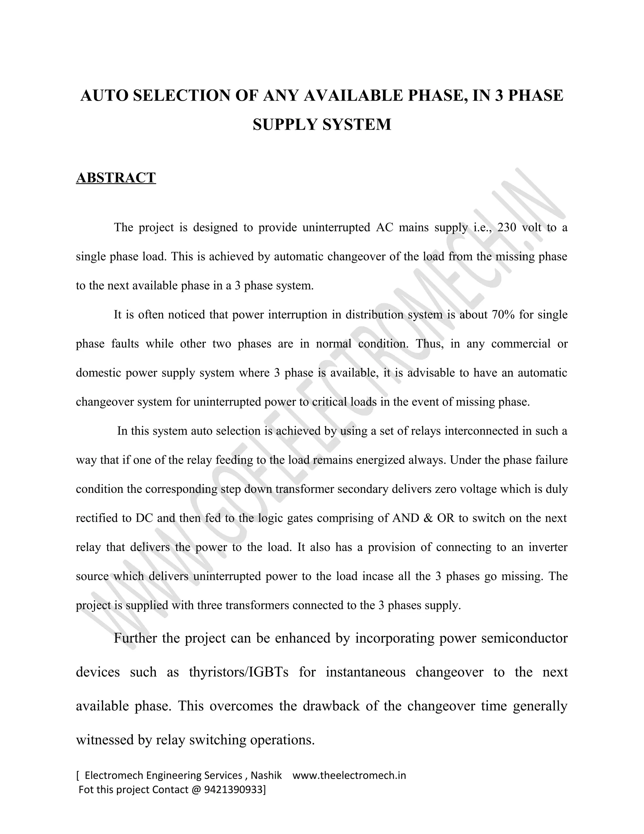 Auto selection of any available phase, in 3 phase supply system | DOC