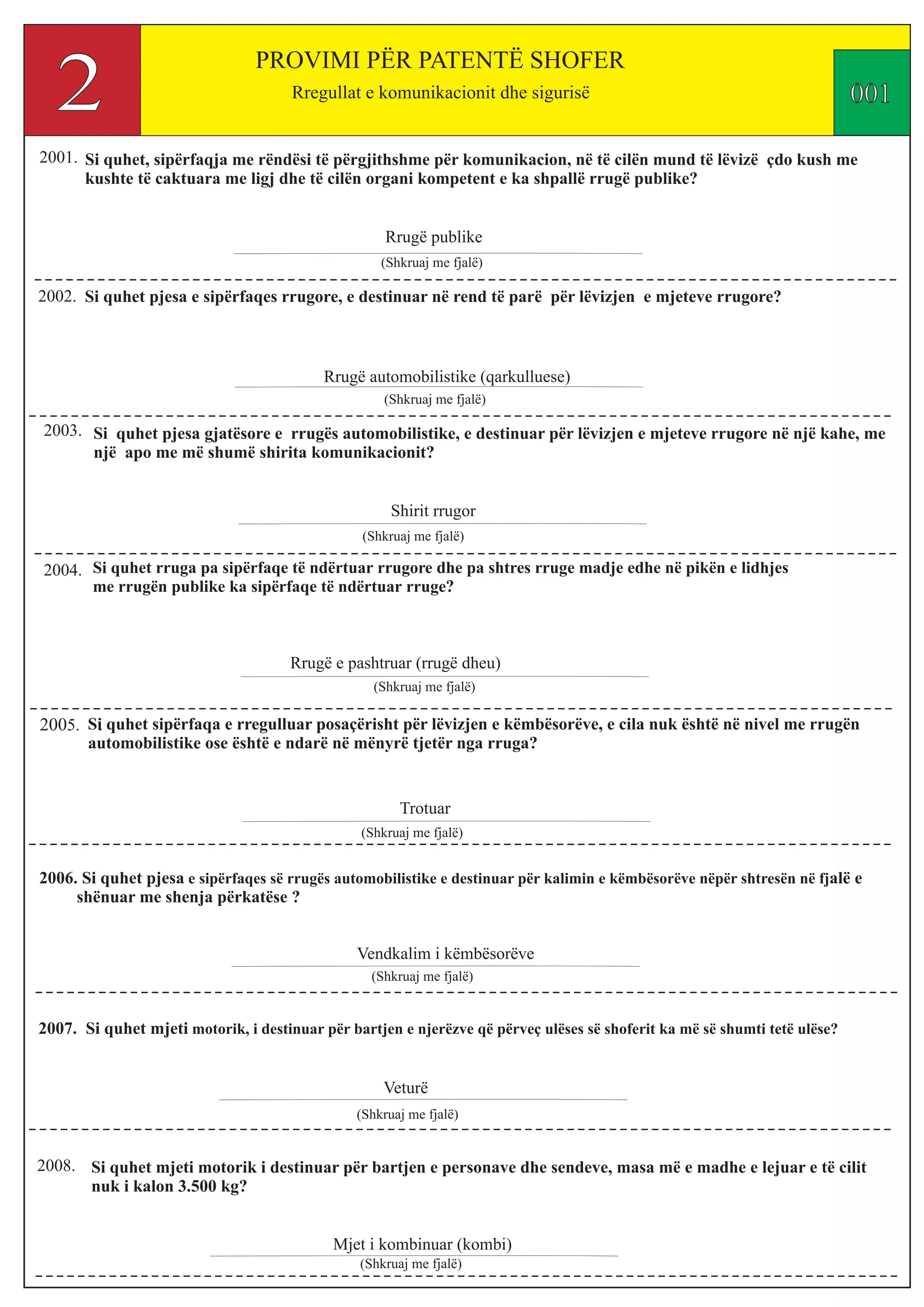 Autoshkolla (Pyetje - përgjigje) | PDF