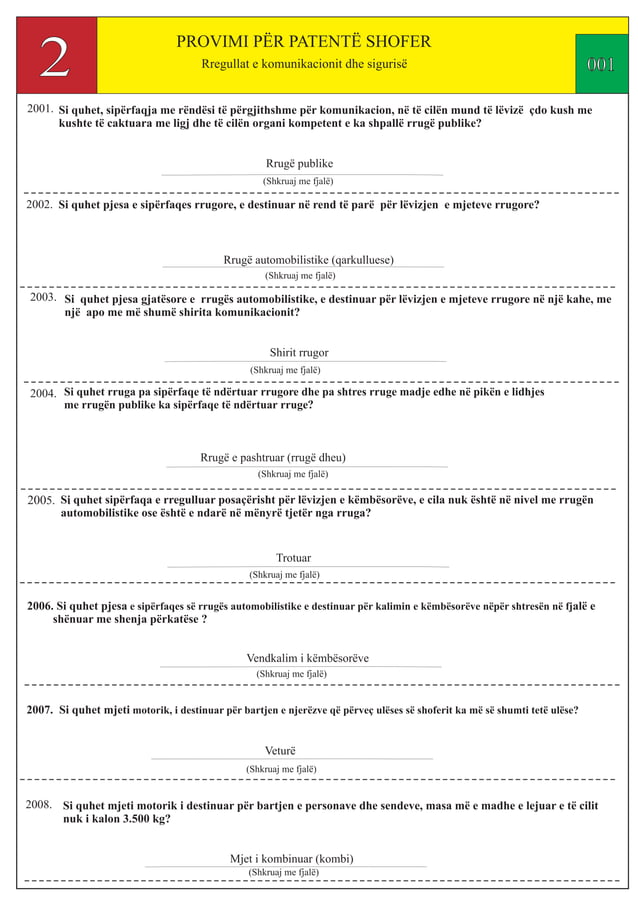Autoshkolla (Pyetje - përgjigje) | PDF