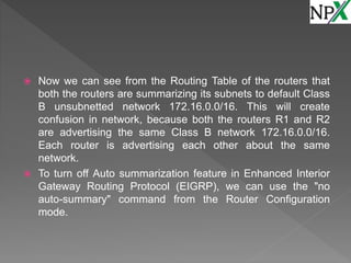 Auto summarization in EIGRP | PPTX | Computer Networking | Computing