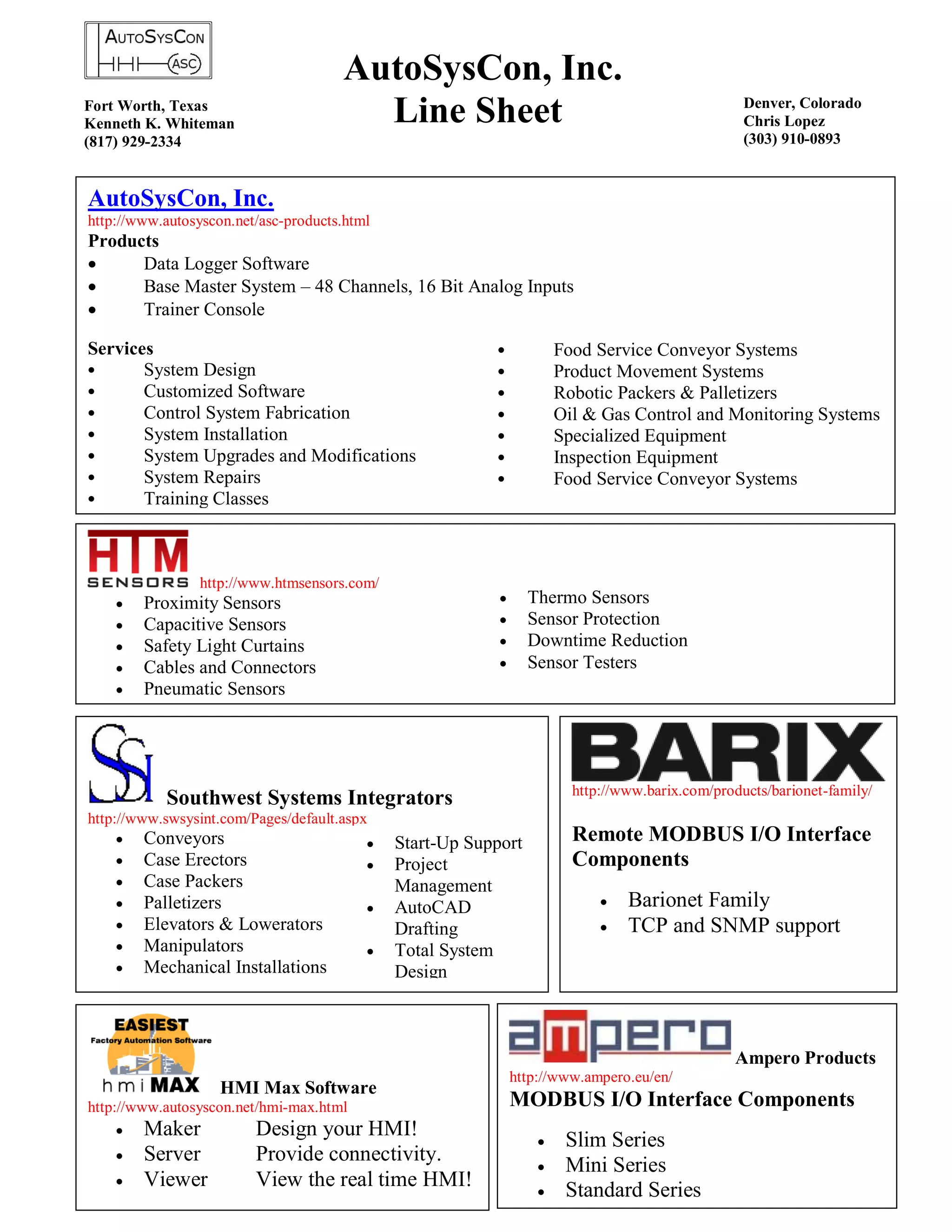 Autosyscon, Inc. Line Sheet | PDF