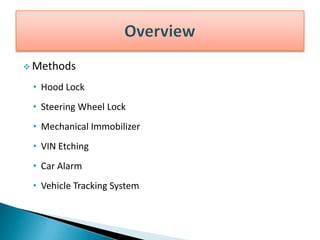 Auto theft prevention using fingerprint scanner | PPTX
