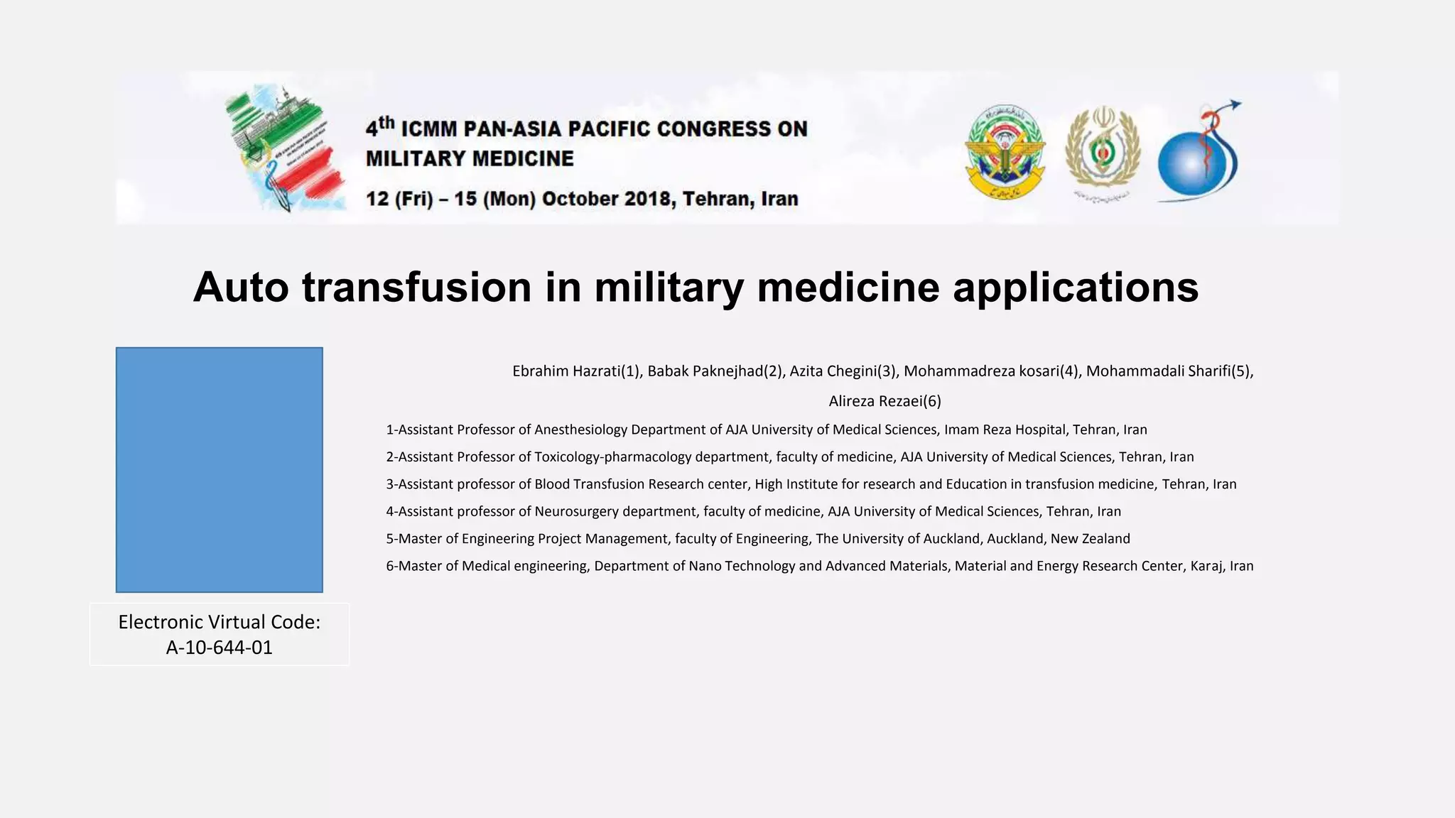 Auto transfusion in military medicine applications | PPTX