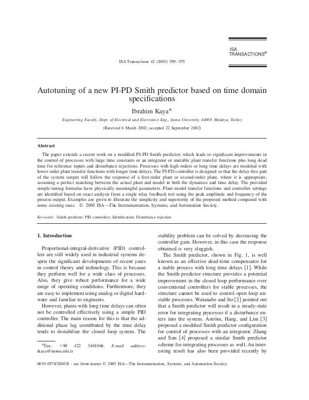 Autotuning Of A New Pi Pd Smith Predictor Based On Time Domain Specif