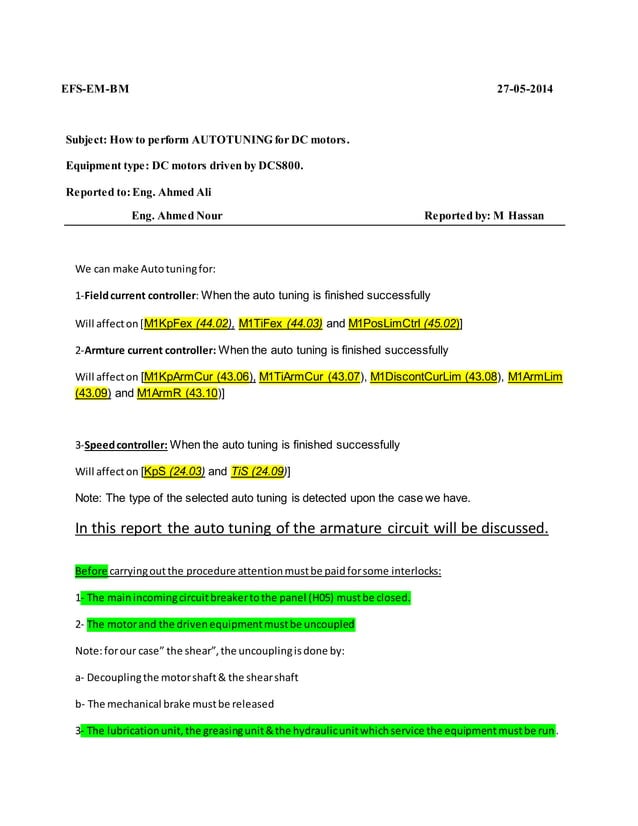 Autotuning for dcs800 | DOCX