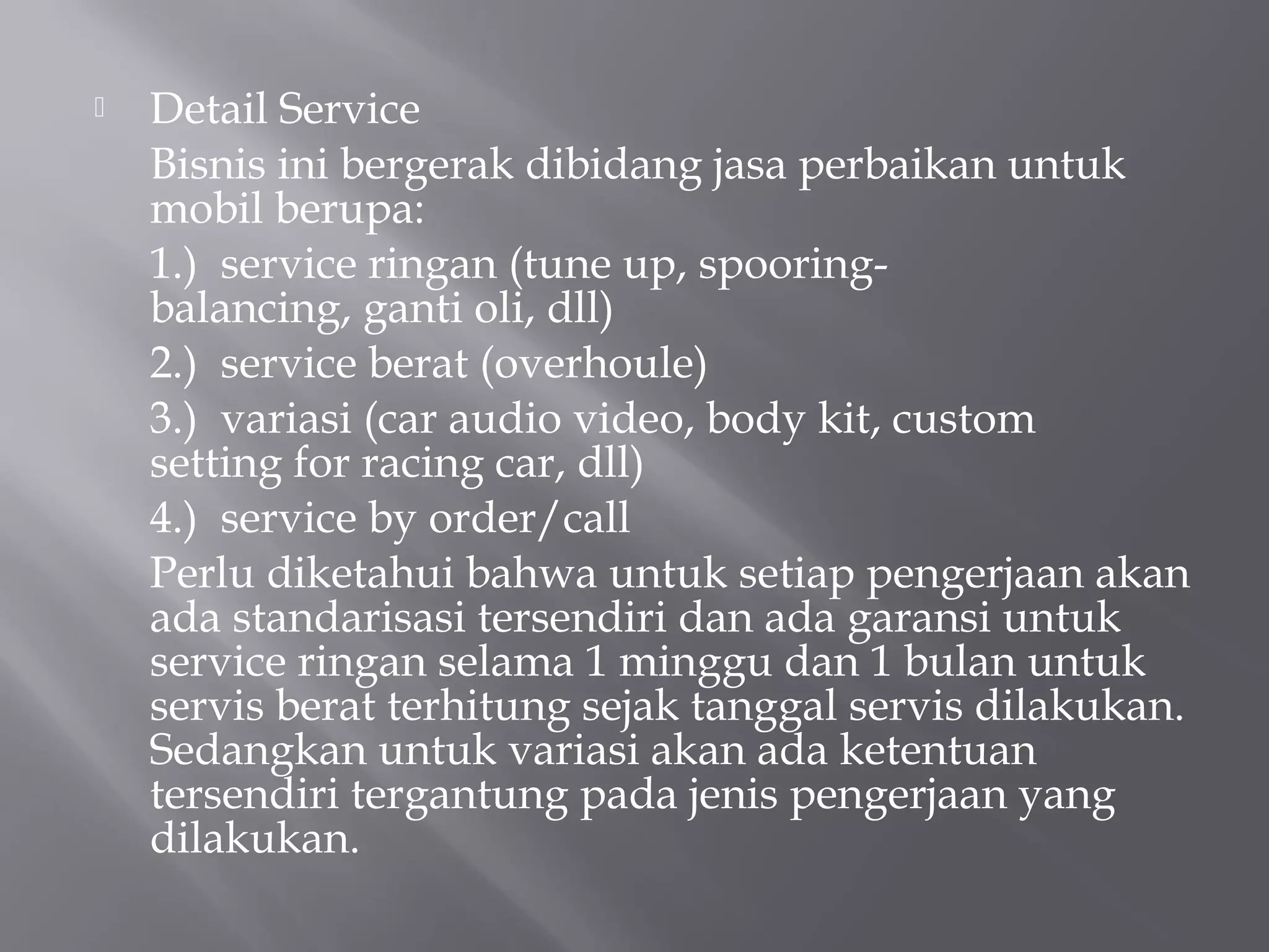 bisnis plan bengkel mobil | PPT