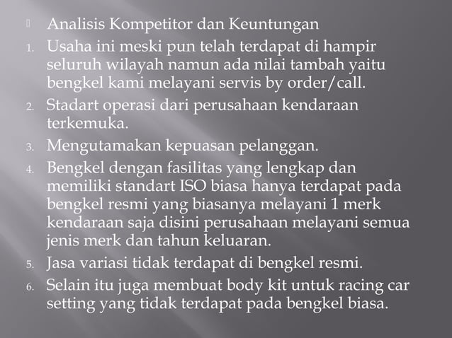bisnis plan bengkel mobil | PPT