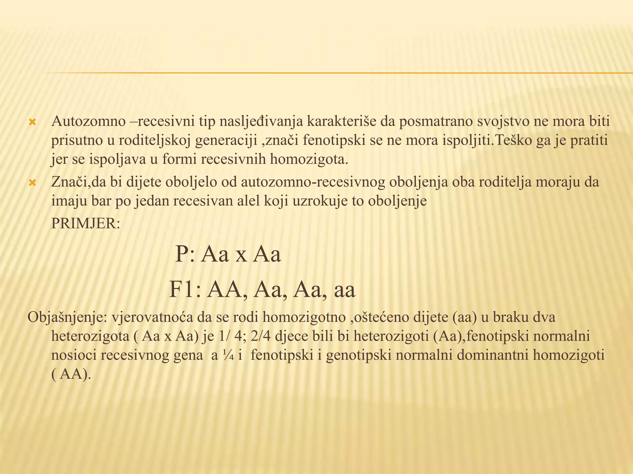 Autozomno-recesivno nasljeđivanje | PPT