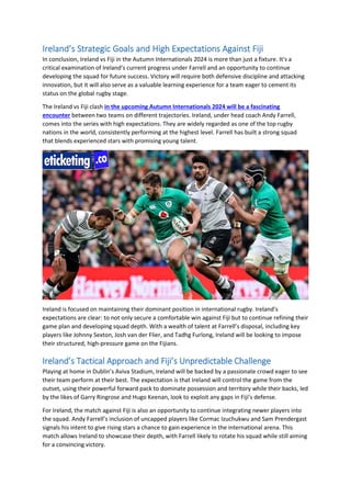 Autumn Internationals 2024 Tickets: Ireland vs Fiji Squad Depth and Development Under Andy ...