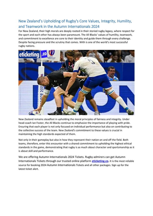 Autumn Internationals 2024 Tickets: Italy vs New Zealand, Redemption and Ambition | PDF