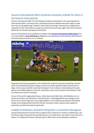 Autumn Internationals 2024 Tickets: Scotland vs Australia, A Battle for Glory in the Autumn ...