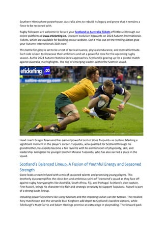 Autumn Internationals 2024 Tickets: Scotland vs Australia, A Battle for Glory in the Autumn ...