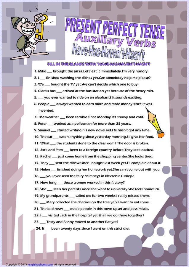 Auxiliary verbs present perfect tense have has worksheet | PDF