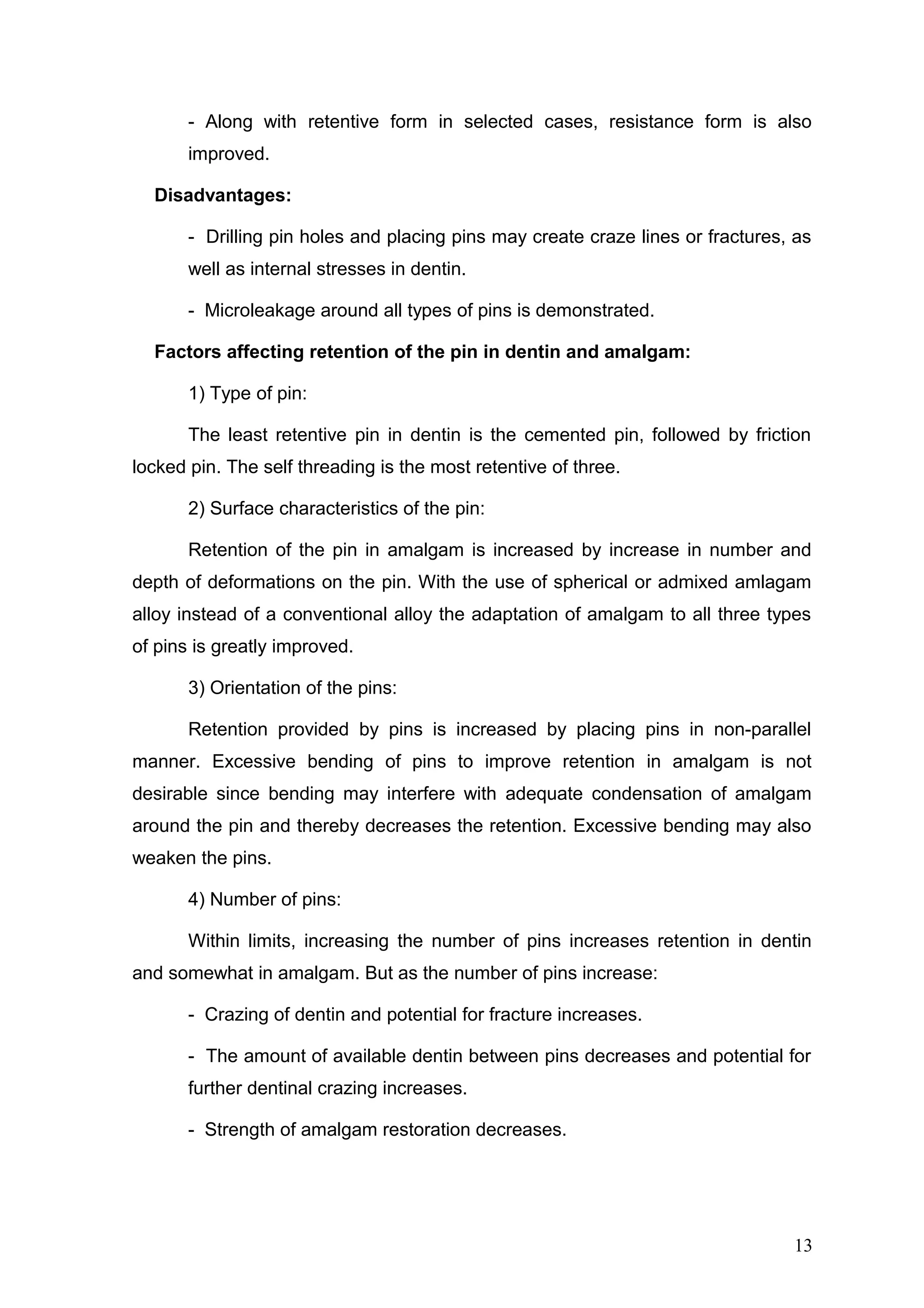 Auxillary methods of retention in class ii dental amalgam restorations ...