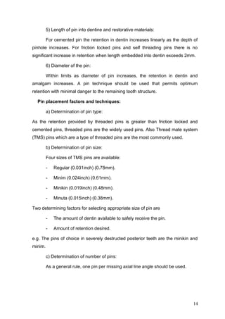Auxillary methods of retention in class ii dental amalgam restorations ...