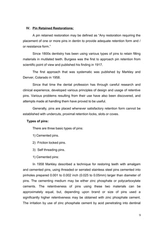 Auxillary methods of retention in class ii dental amalgam restorations ...