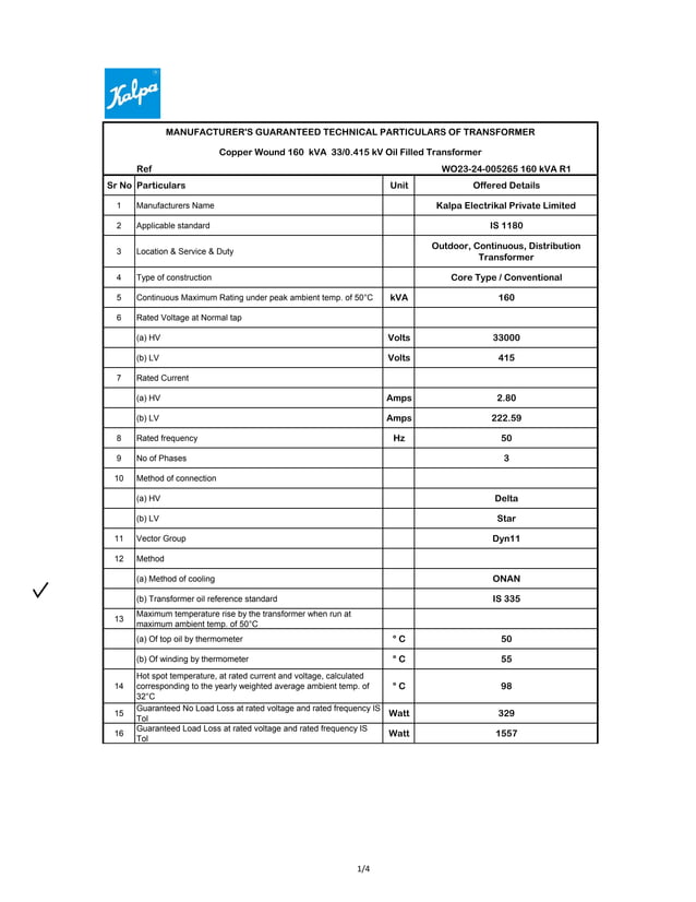 Auxillary Transformer GTP & Drawings for Substation | PDF