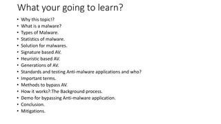 Evading & Bypassing Anti-Malware applications using metasploit | PPT