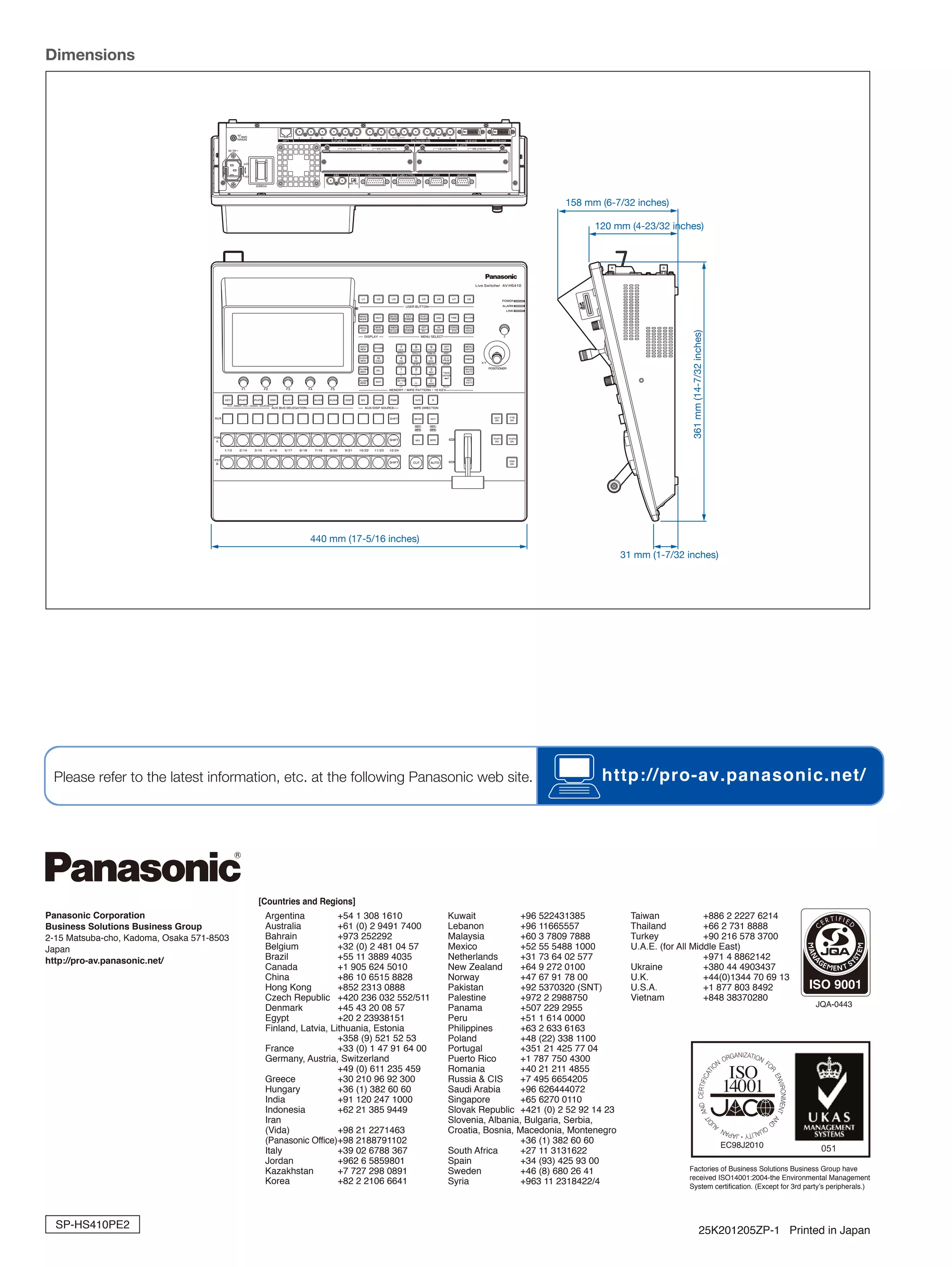 Panasonic AV-HS410 Multiformat Vision Mixer HD/SD | PDF