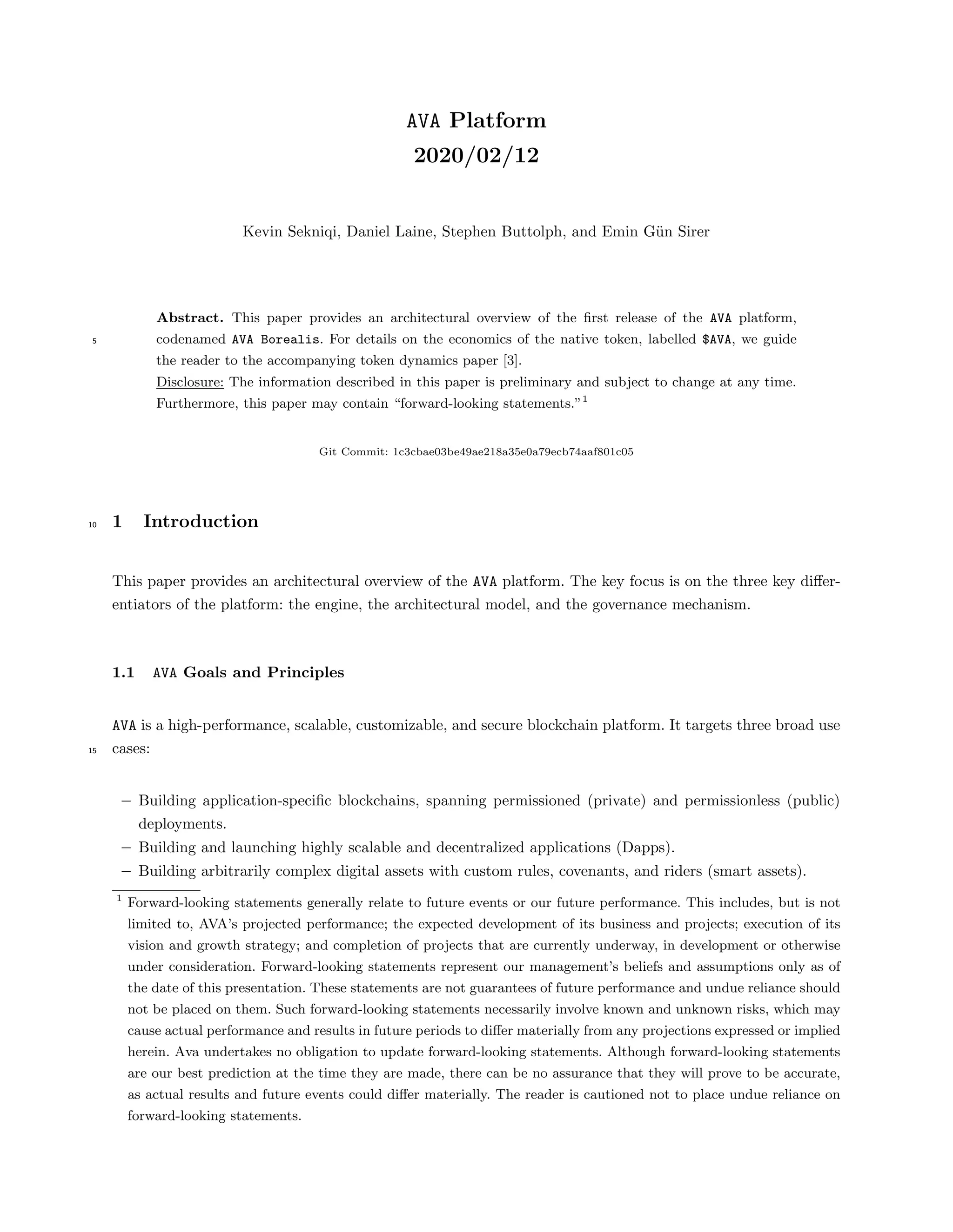 AVA Borealis - An architectural overview of AVA Labs` Platform | PDF