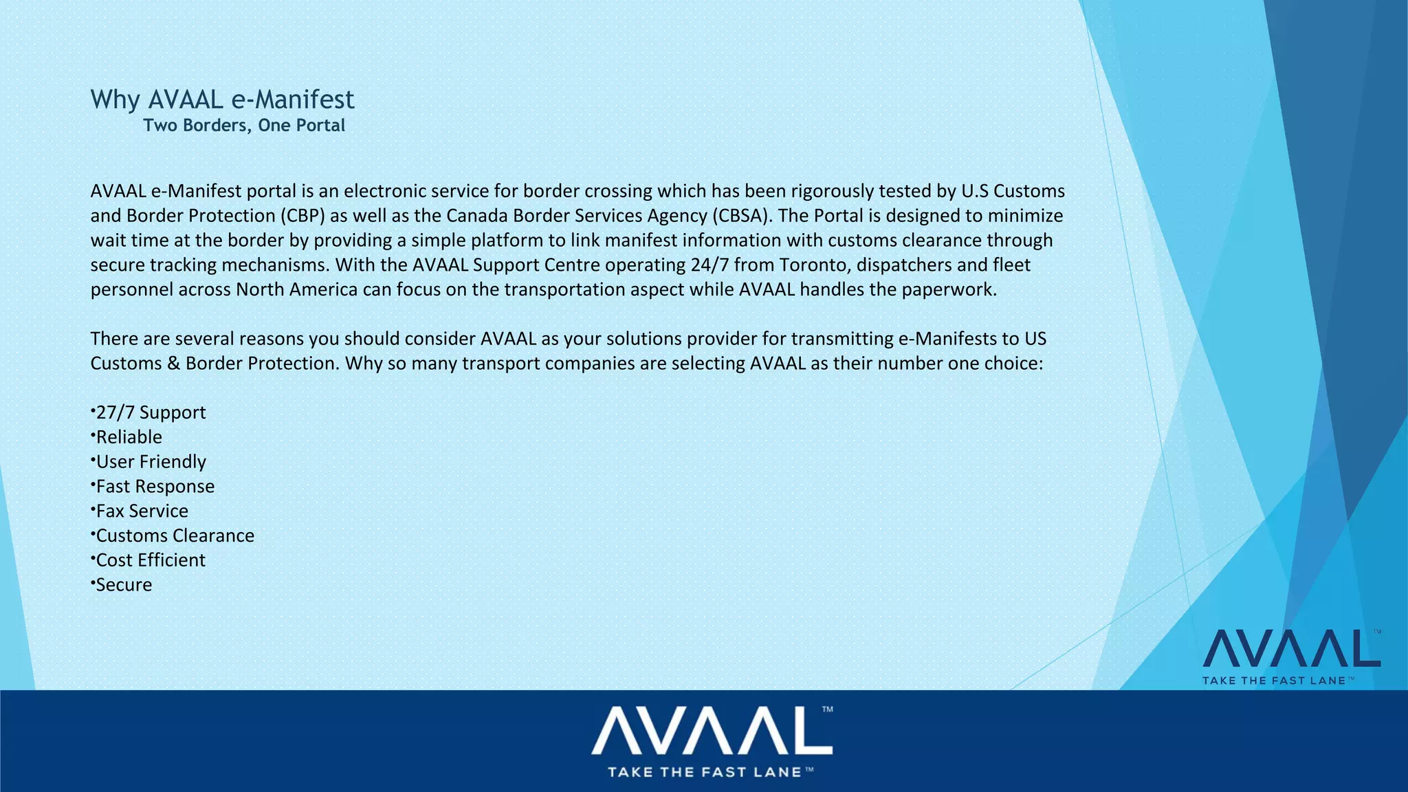 Avaal ACE / ACI e-Manifest Border Crossing Portal | PPT
