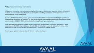 Avaal ACE / ACI e-Manifest Border Crossing Portal | PPT