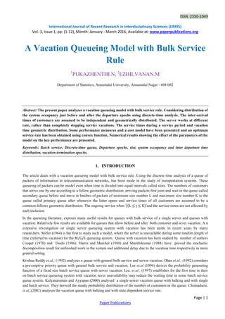 A Vacation Queueing Model with Bulk Service Rule | PDF