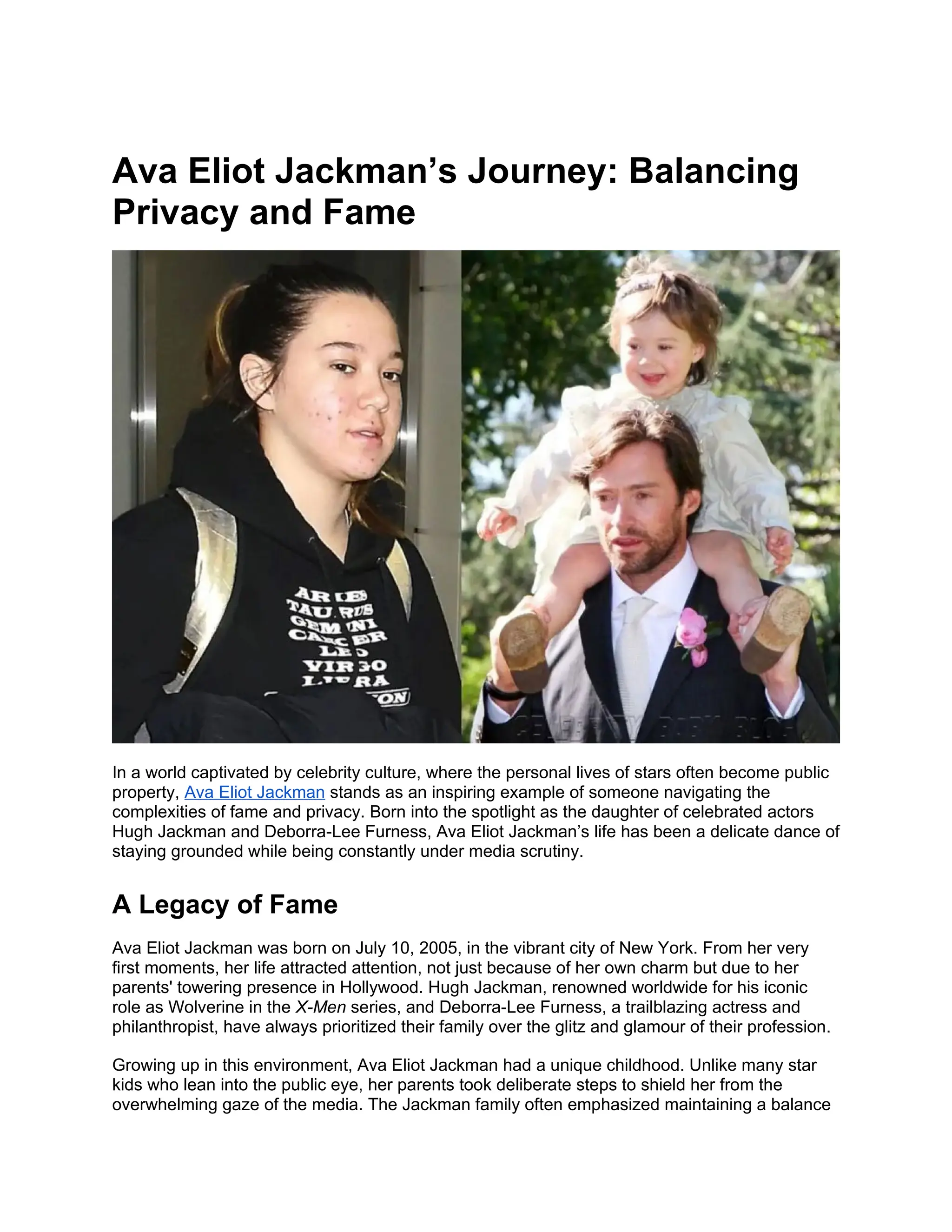 Ava Eliot Jackman’s Journey: Balancing Privacy and Fame | PDF