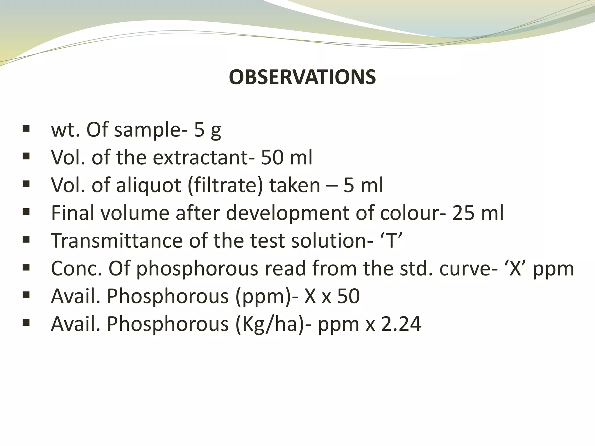 DETERMINATION OF PHOSPHOROUS IN SOIL | PPTX