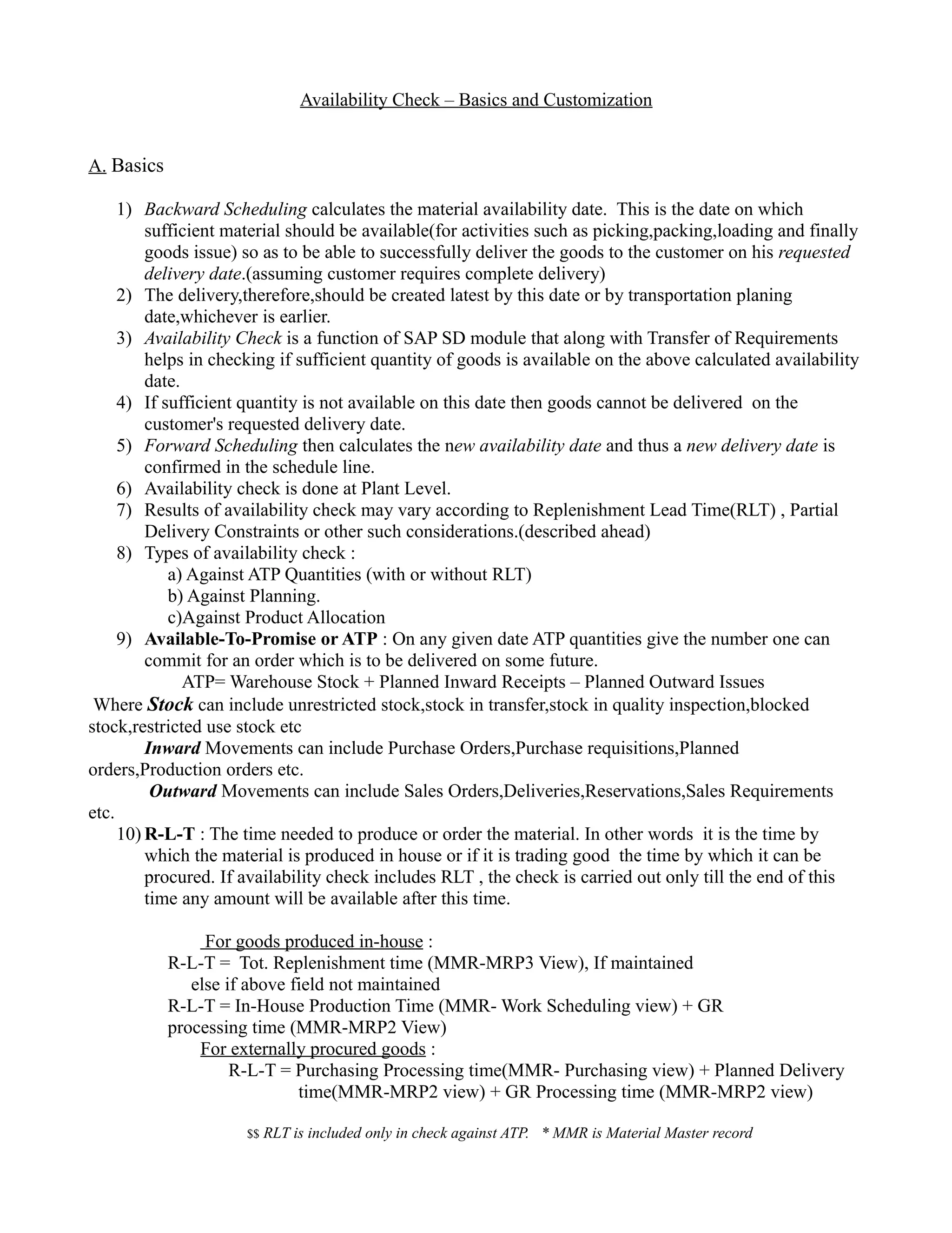 Availability Check in SAP SD | DOC