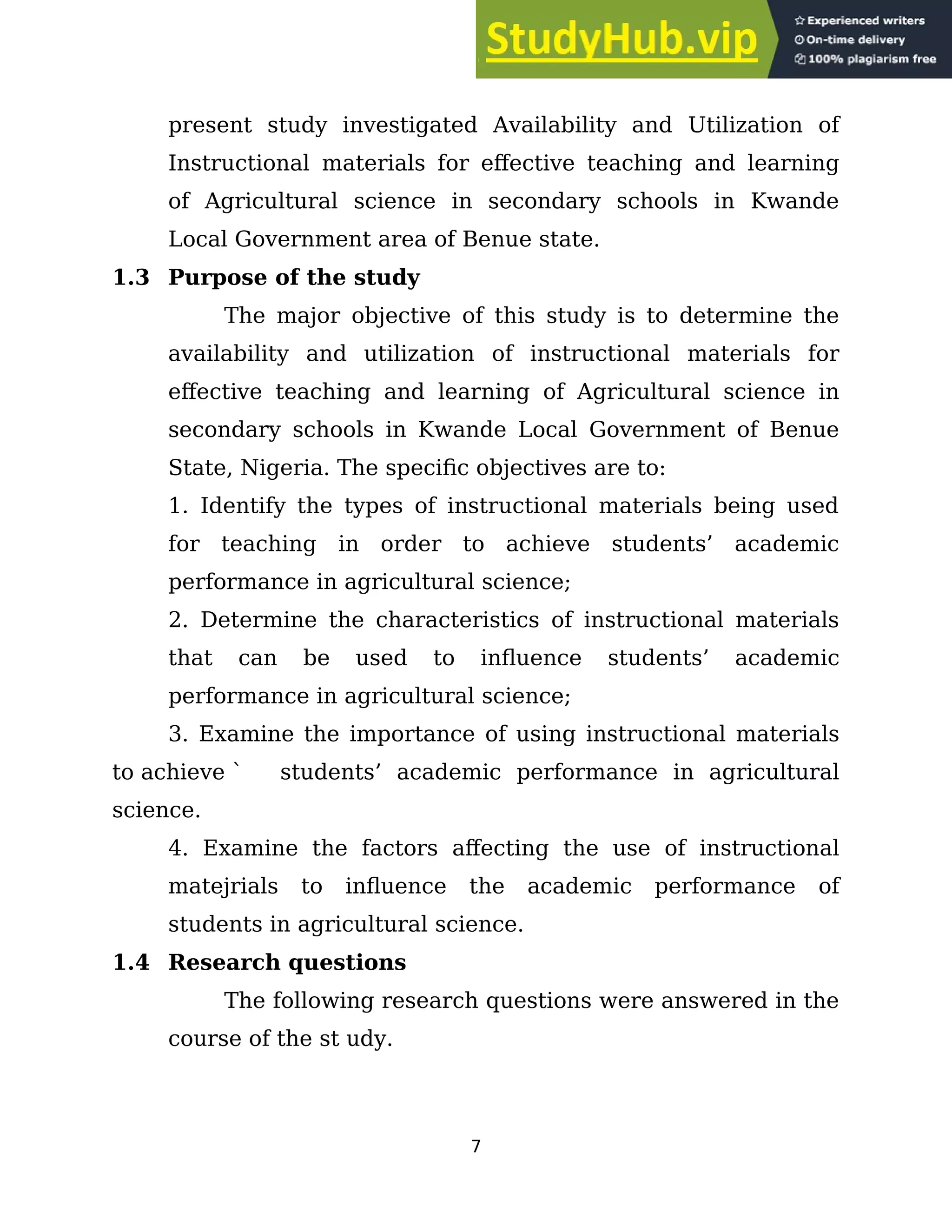 Availability And Utilization Of Instructional Materials For Teaching And Learning Of ...