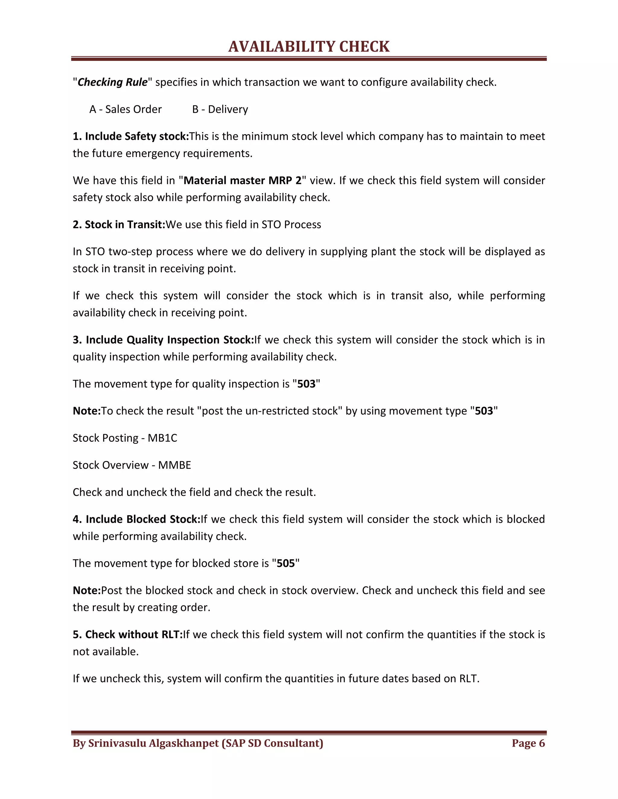 Availability Check in SAP SD | PDF